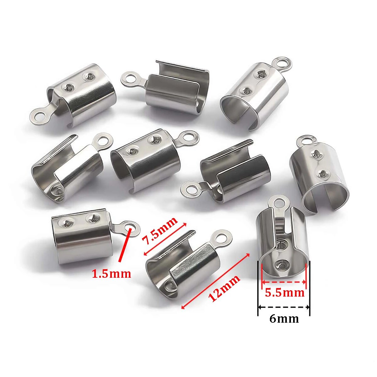 50 шт, обжимные бусины из нержавеющей стали, колпачки из кожаной веревки, зажим для шнура, складные обжимные бусины, разъемы для браслета для изготовления ювелирных изделий своими руками