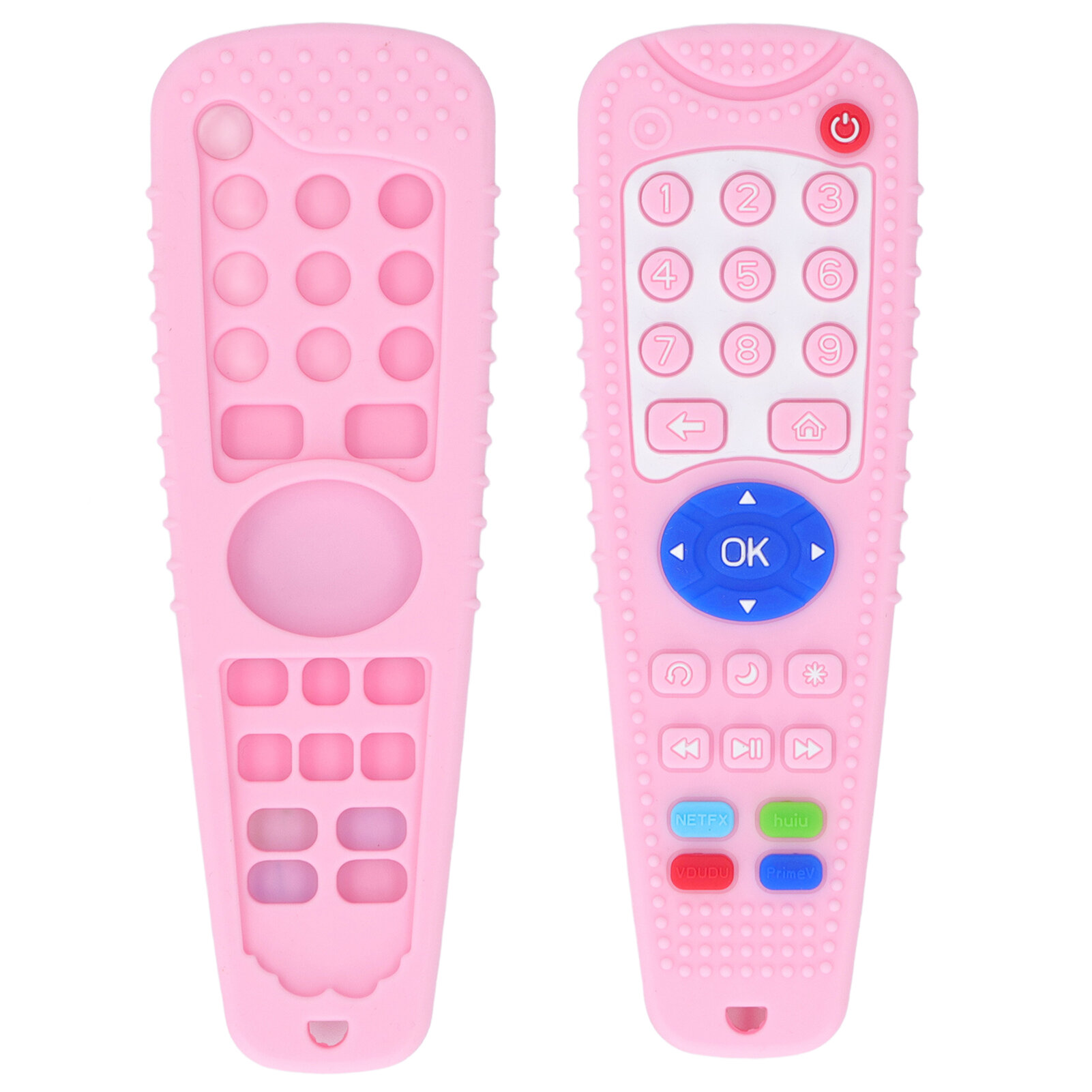 Прорезыватель для младенцев в форме пульта дистанционного управления с мягкими силиконовыми кнопками, безопасная игрушка для облегчения боли при прорезывании зубов, розовый цвет