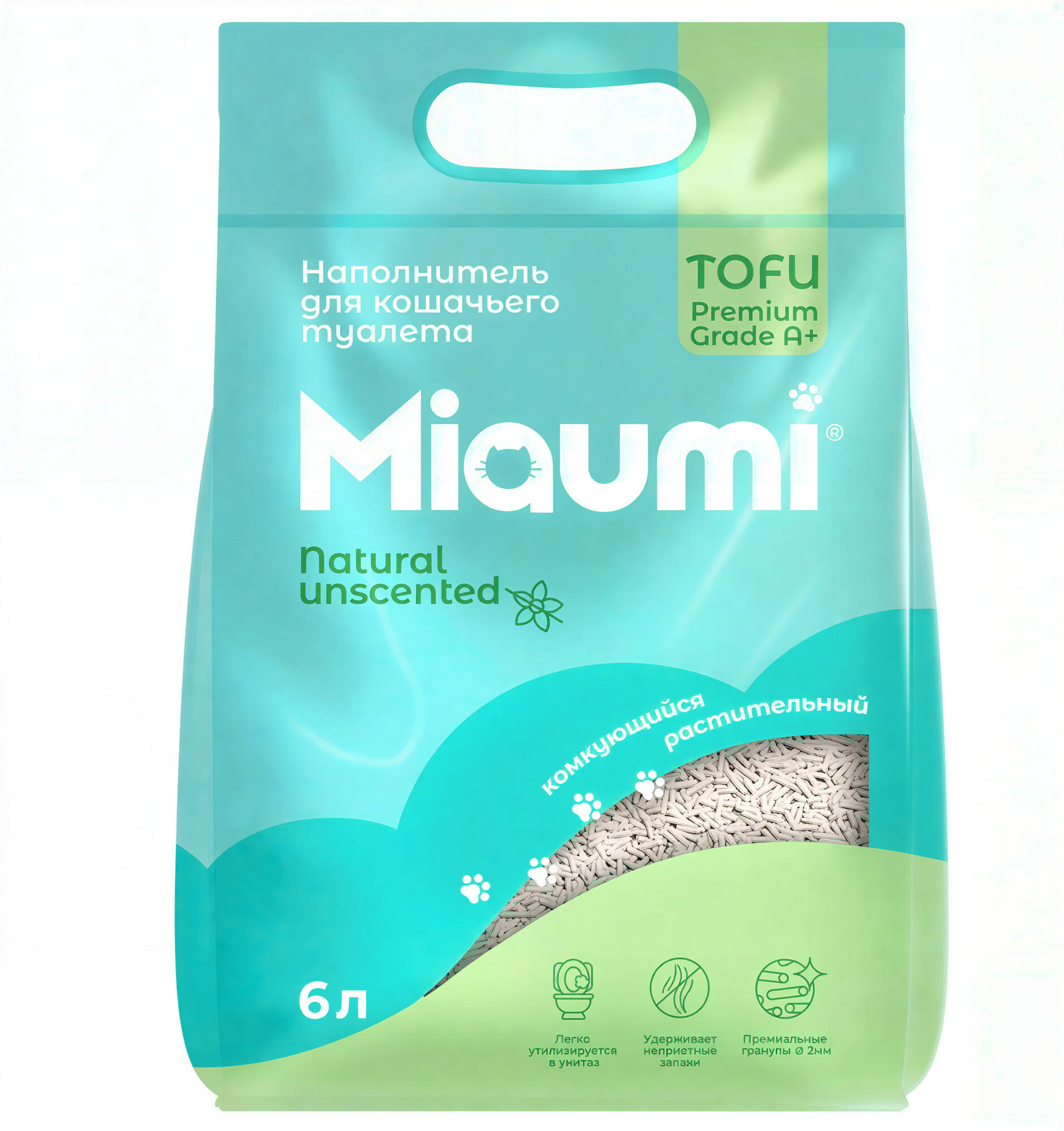 Наполнитель комкующийся Miaumi Tofu Natural Unscented без ароматизатора, 6 л
