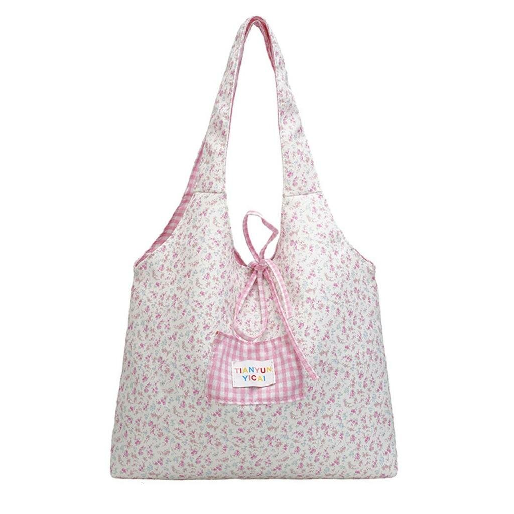 Корейская двухсторонняя холщовая сумка-жилет с цветочным рисунком на спине в корейском стиле-розовый
