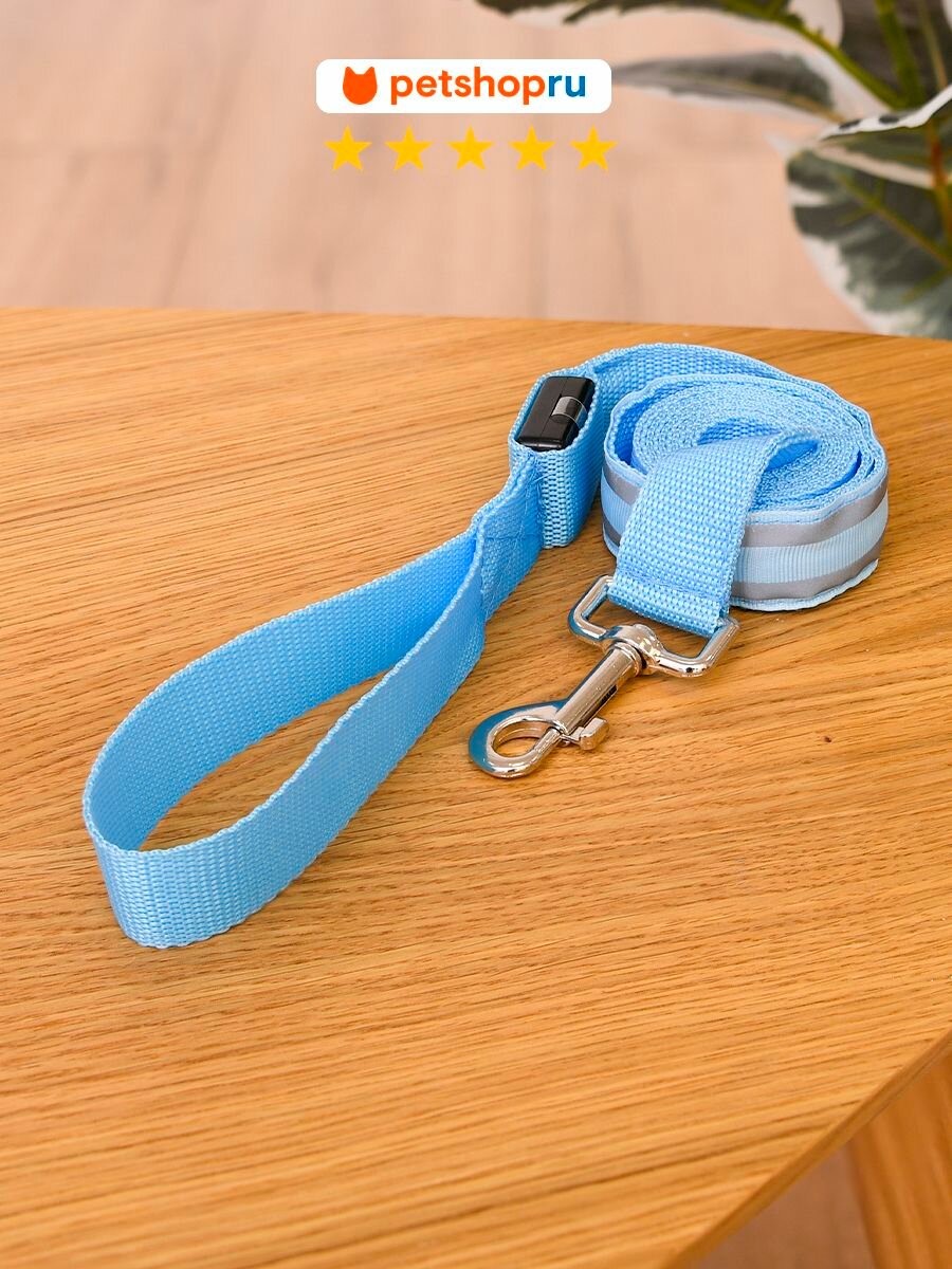 PETSHOP Светящийся поводок для кошек и собак "Неон", голубой, 120*2,5 см
