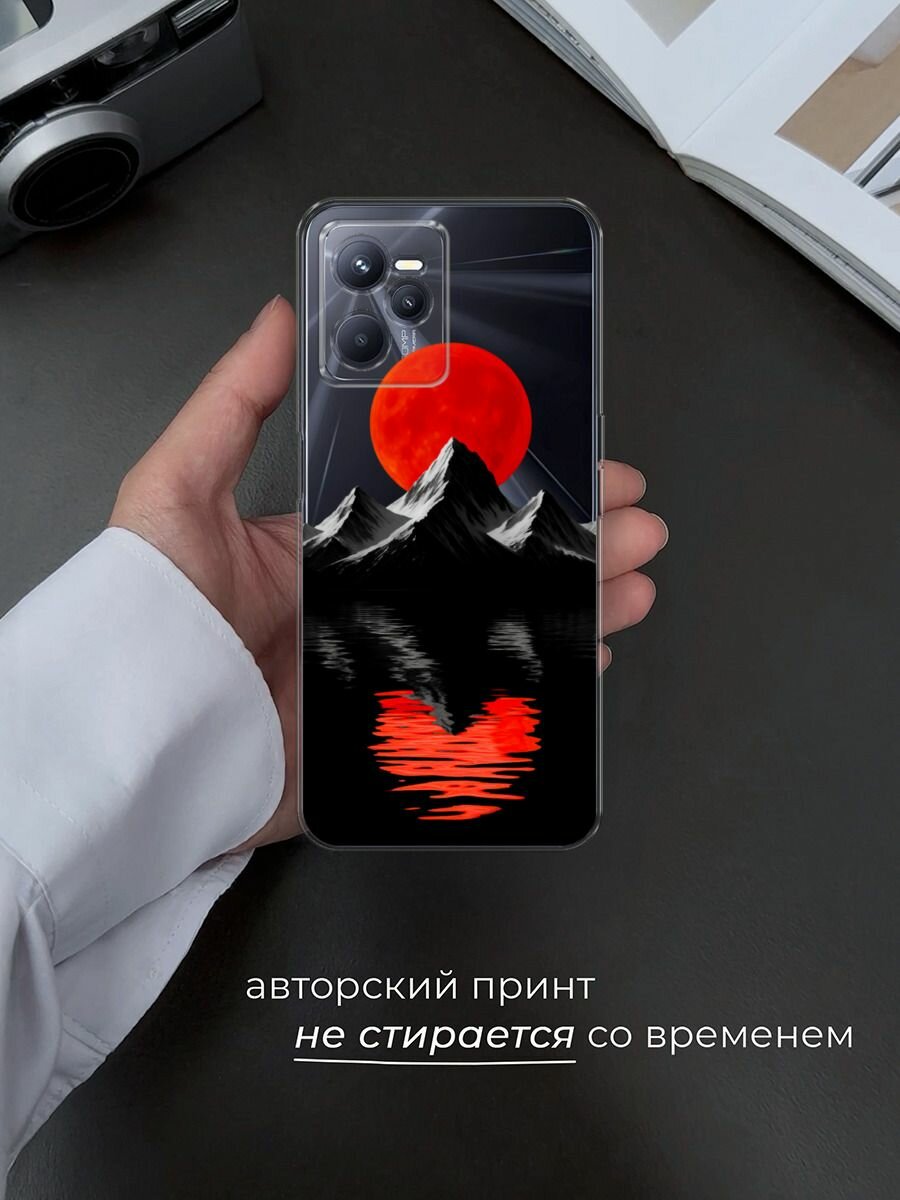 Чехол на Realme C35 / Реалми C35 с принтом Черная гора, прозрачный — фото 1