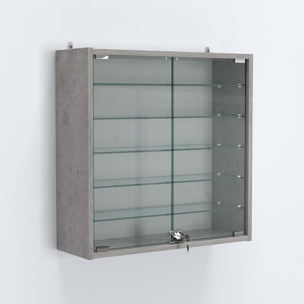 Витрина настенная №201-5А с пятью прозрачными полками, Бетон Чикаго светло-серый F186 ST9