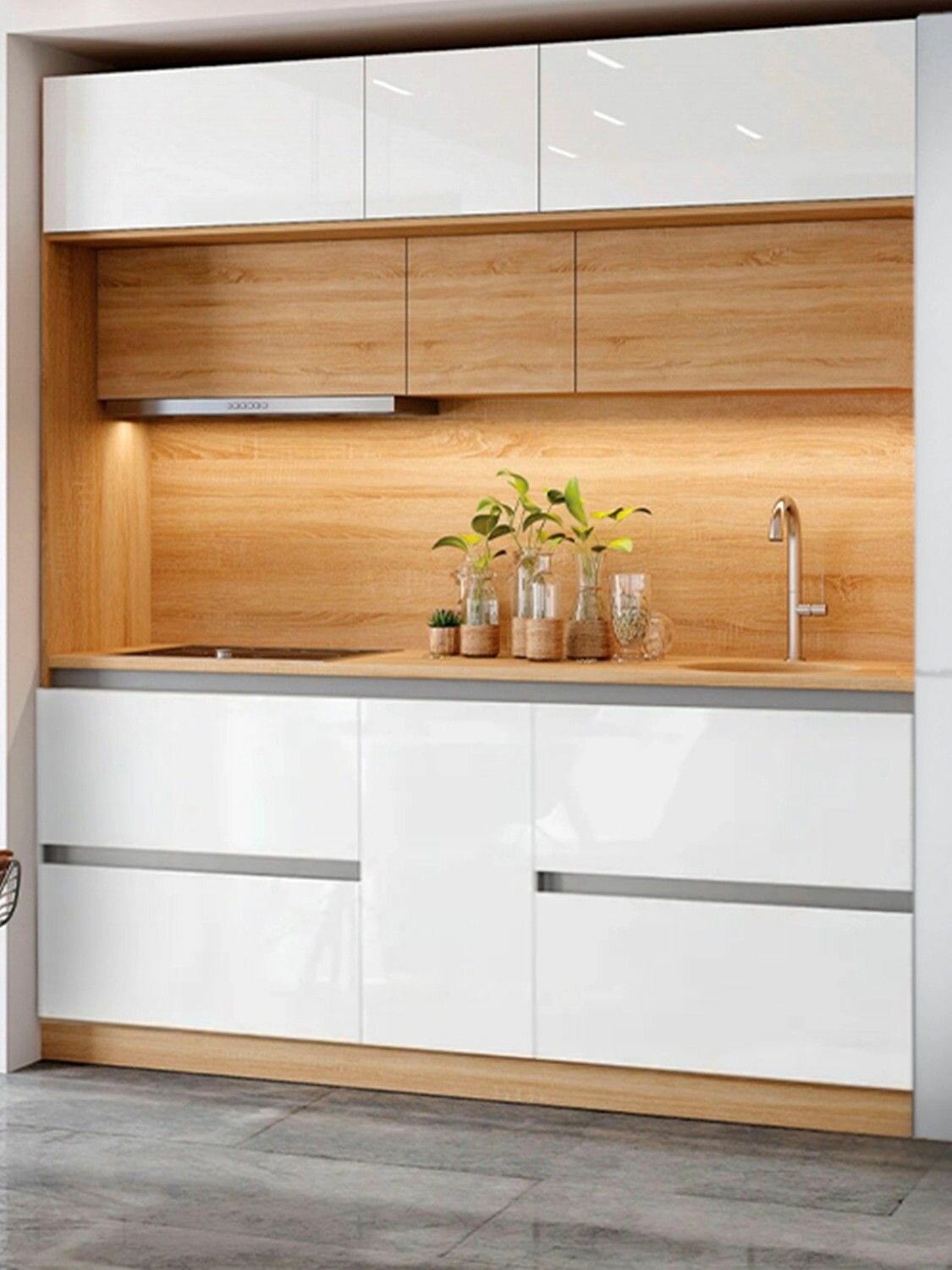 ЛДСП Кухня Карина Центральная секция 2200 (Белый глянец, Сонома)