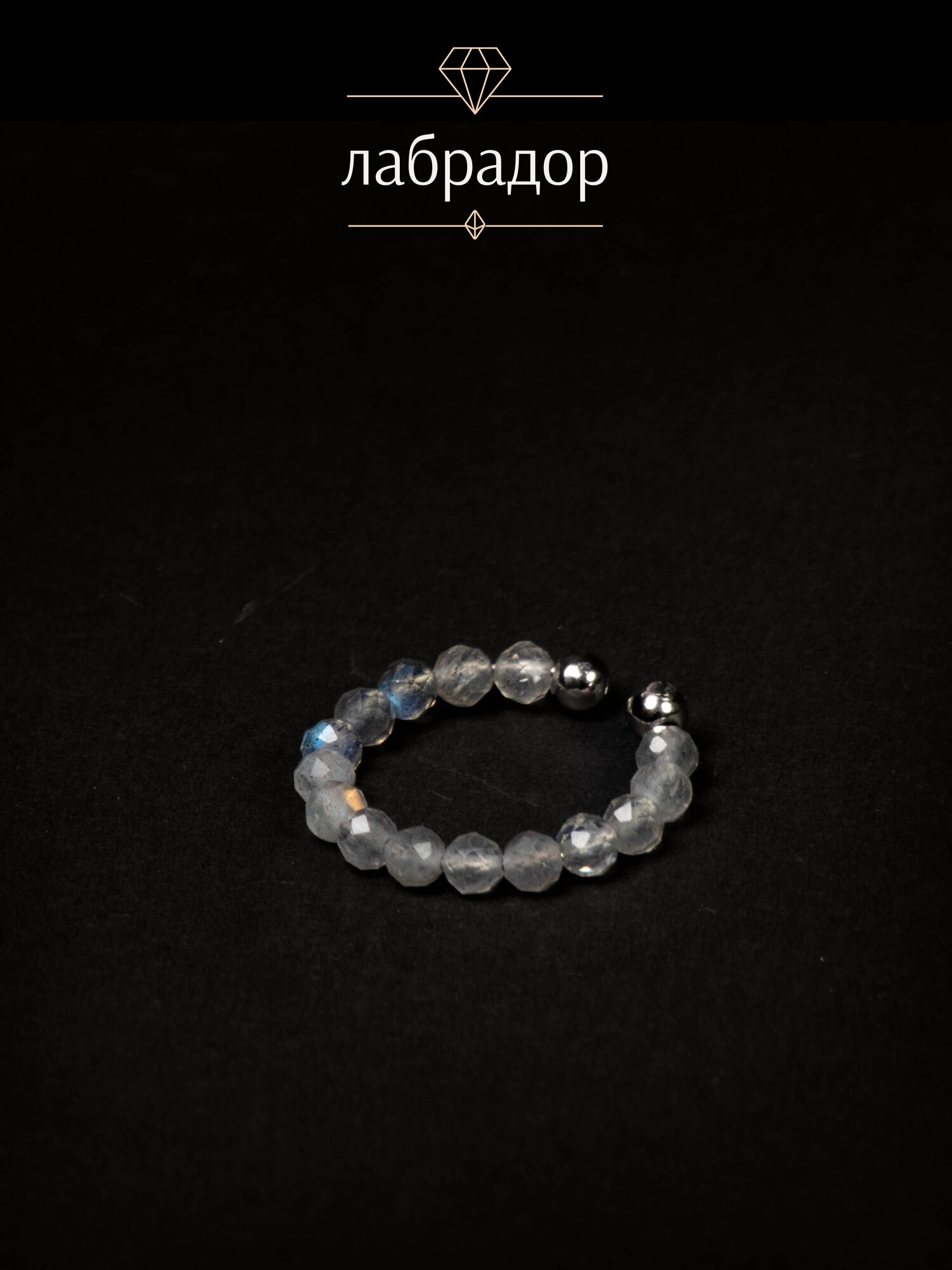 Кольцо плетеное, лабрадорит