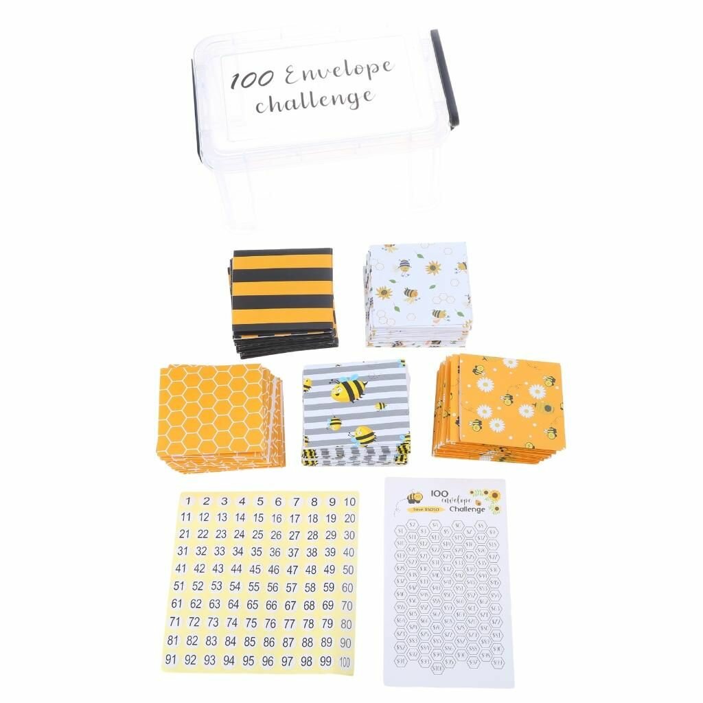 Конверты для челленджа Экономия денег (100 шт.), - Пчела