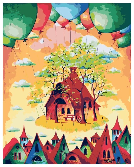 Дом в небесах Раскраска по номерам на холсте Живопись по номерам