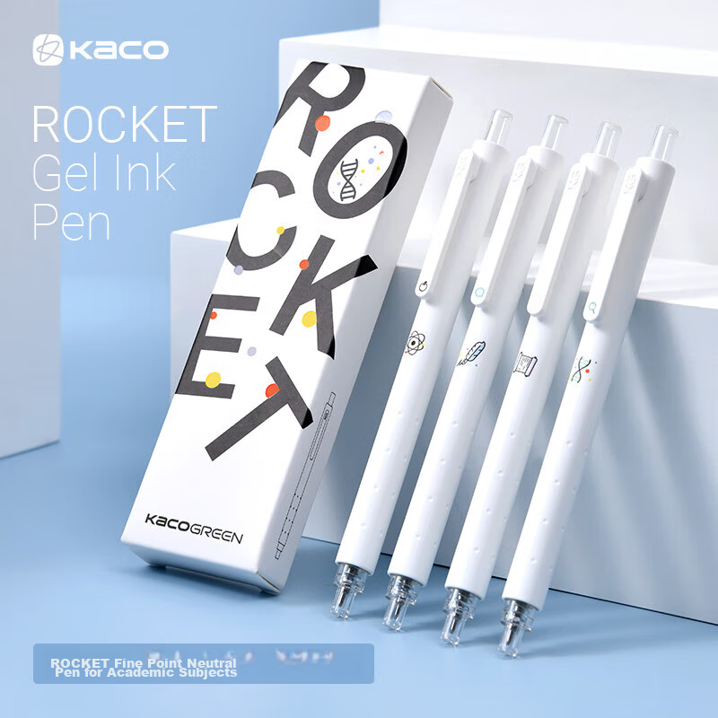 KACO Jingdian Subject II Retractable Gel Pen, Stylish Student Exam Writing Pen, 0.5mm Black Quick-Drying Signature Pen, 4-Piece Set