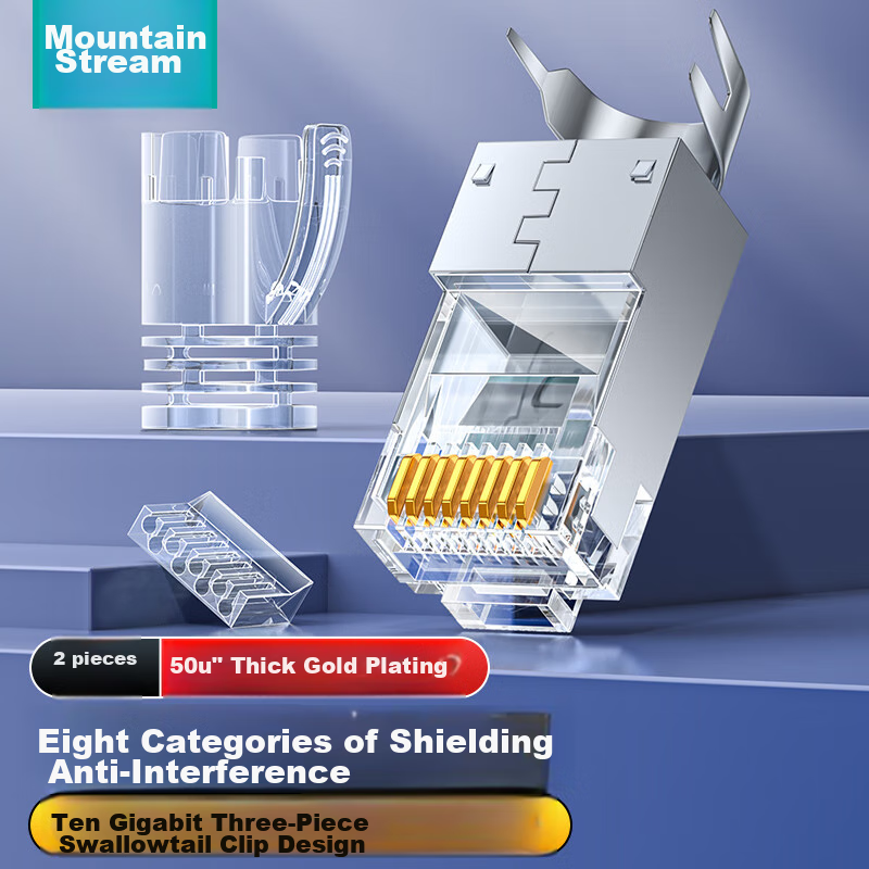 SAMZHE CAT8 Ethernet Cable Connectors, CAT8 10G Shielded 50U Gold-Plated Network Connectors, CAT8 Three-Piece Engineering-Grade RJ45 Network Connectors, 2 Pieces, 8002SJT