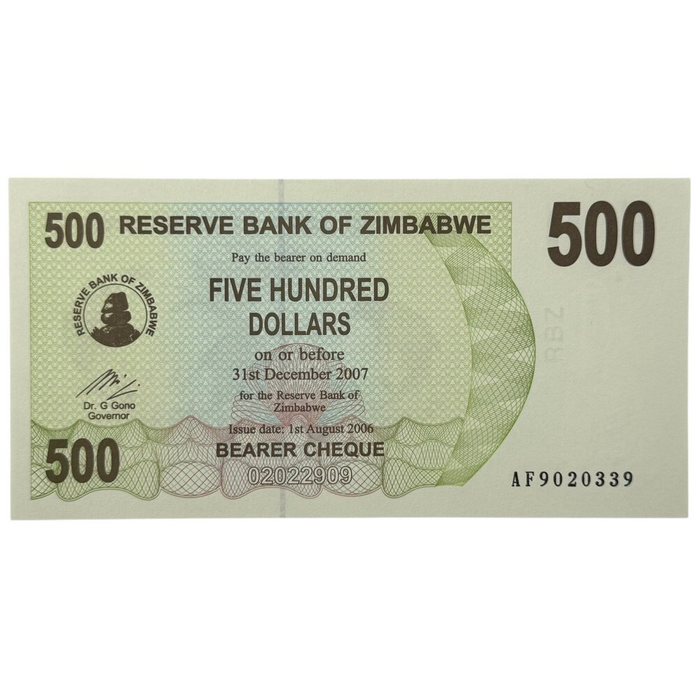 Зимбабве, чек на 500 долларов 2006 г. (Серия AF)