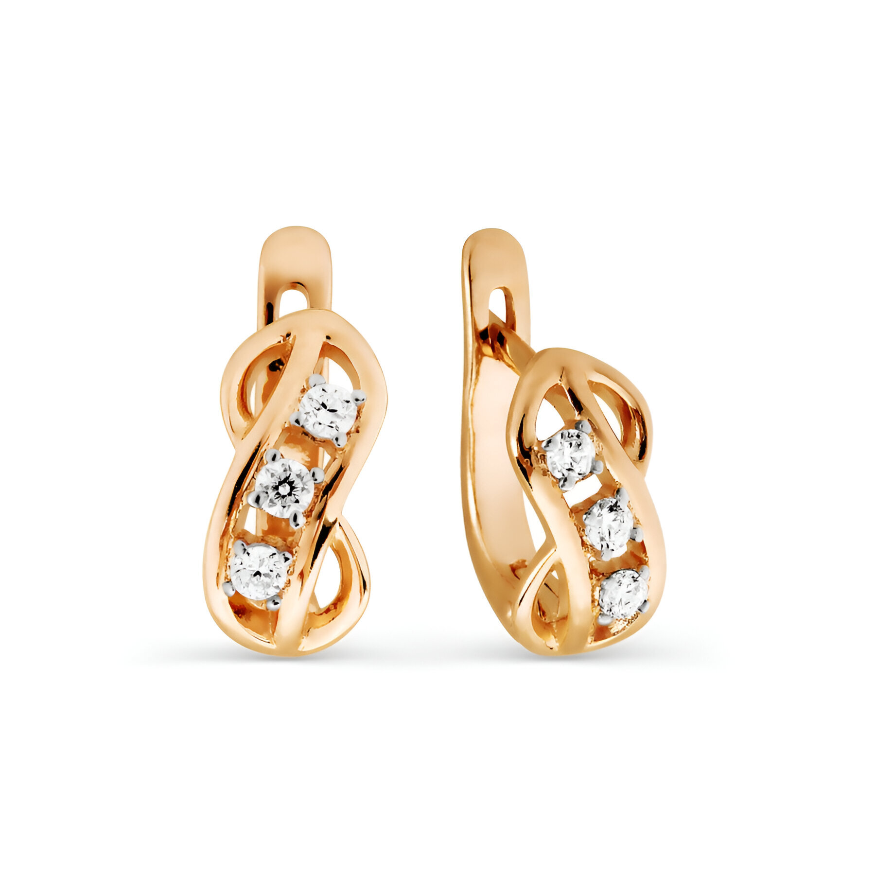 Серьги конго, красное золото, 585 проба, фианит