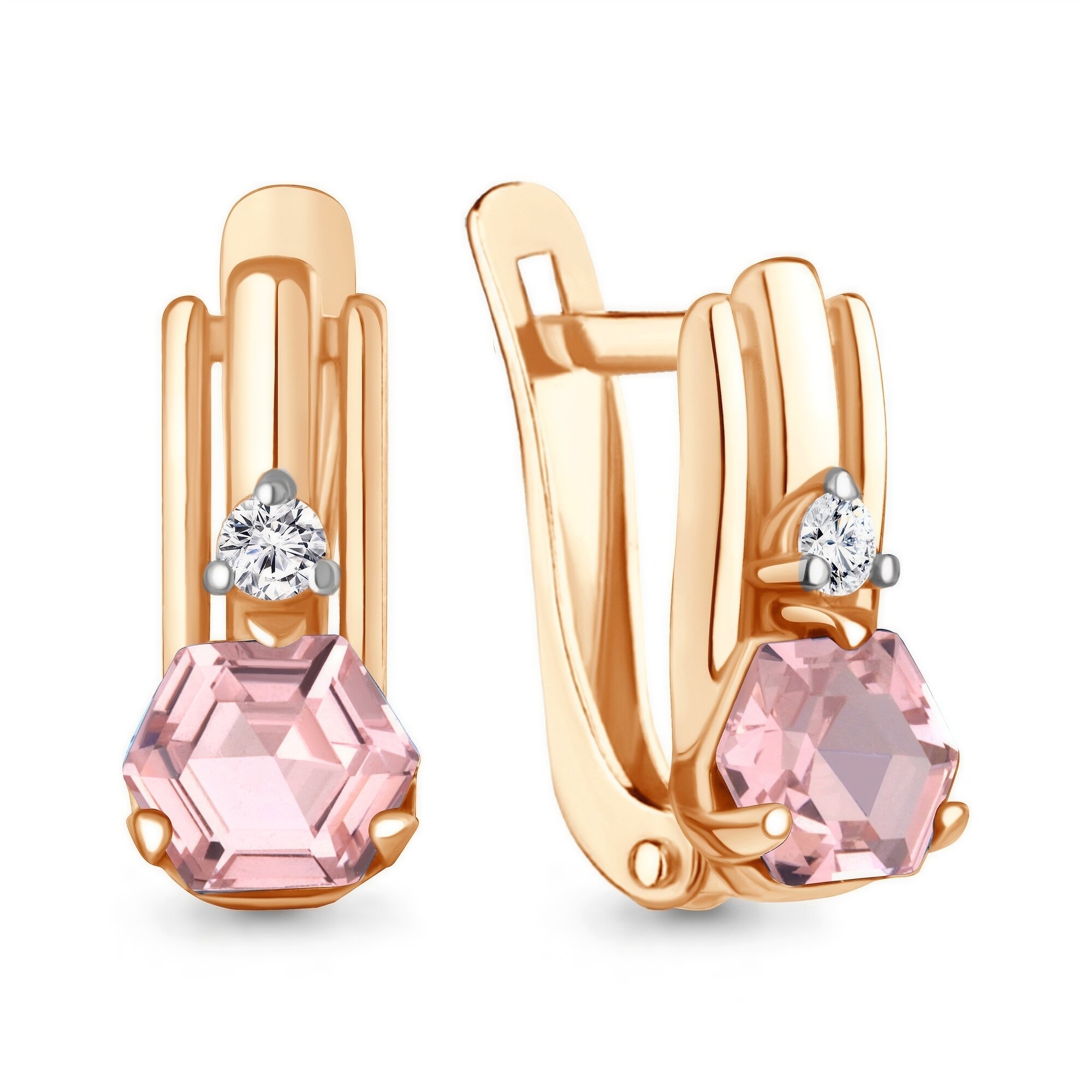 Серьги, серебро, 925 проба, золочение, морганит, фианит