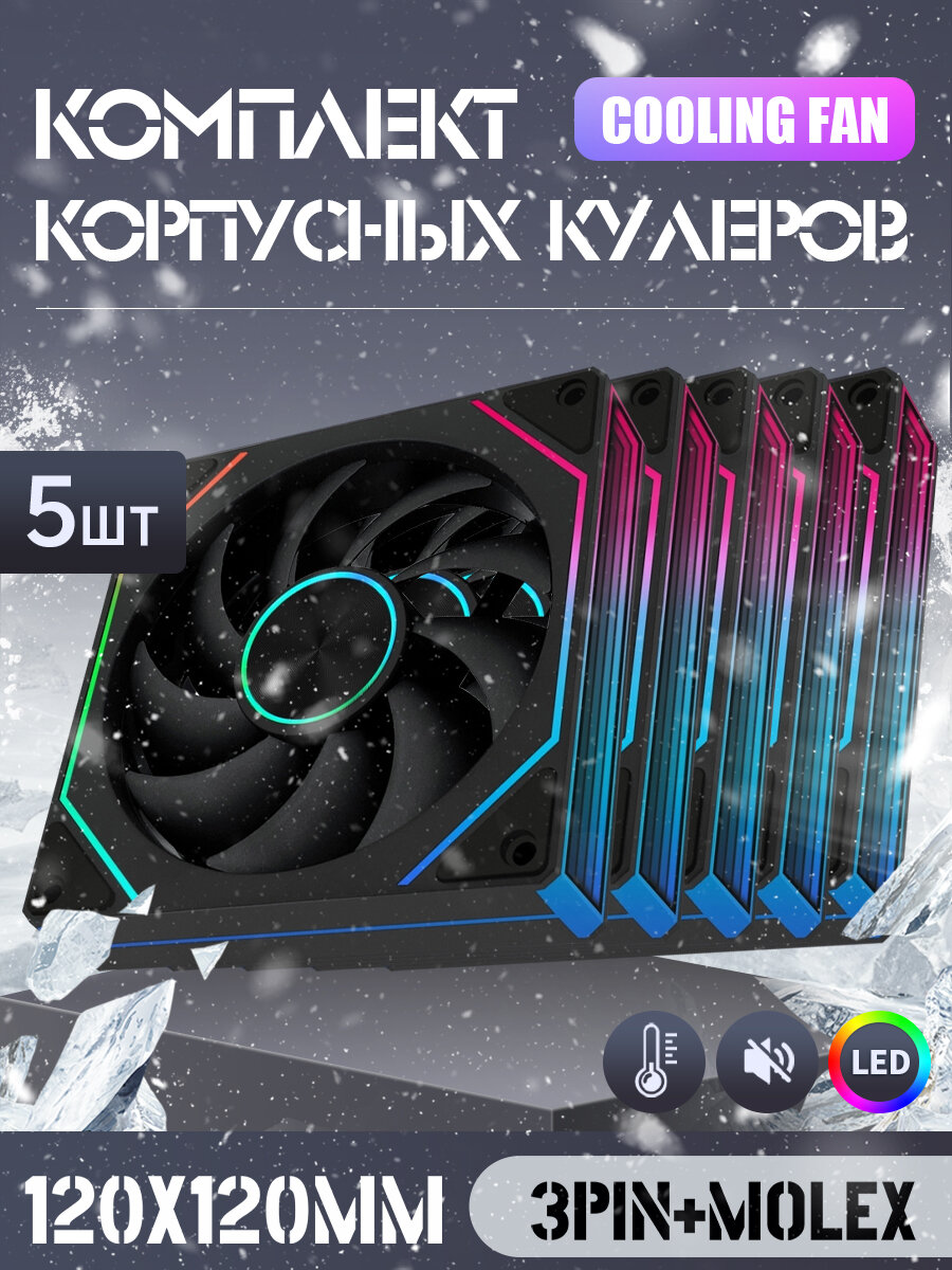 Вентилятор для корпуса 120 мм *5 шт RGB, Вентиляторы для ПК с fRGB подсветкой