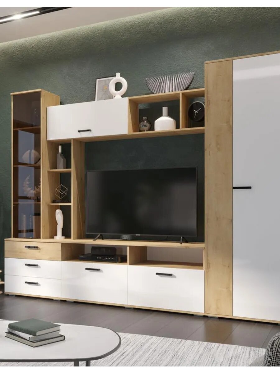 Гостиная Эра Крокус Дуб Вотан / Белый глянец