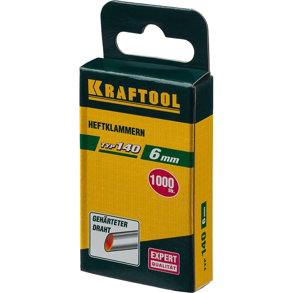 Скобы для степлера KRAFTOOL тип 140 (G/11/57) , калибр 20GA, 6мм, 1000шт 31680-06, С помощью скобозабивного пистолета — фото 1