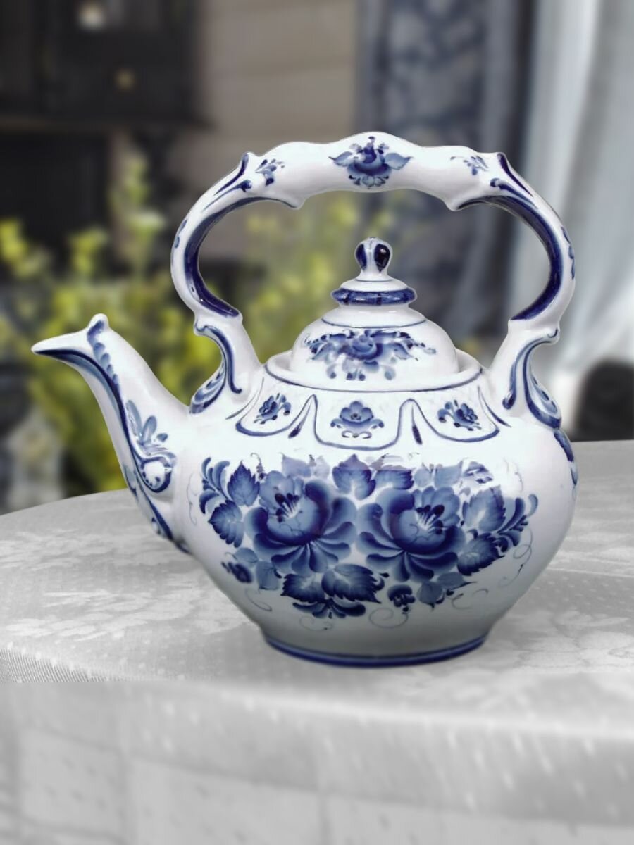 Чайник заварочный 1,5 л "Вдохновение". Галактика г. Гжель. Фарфор, ручная работа