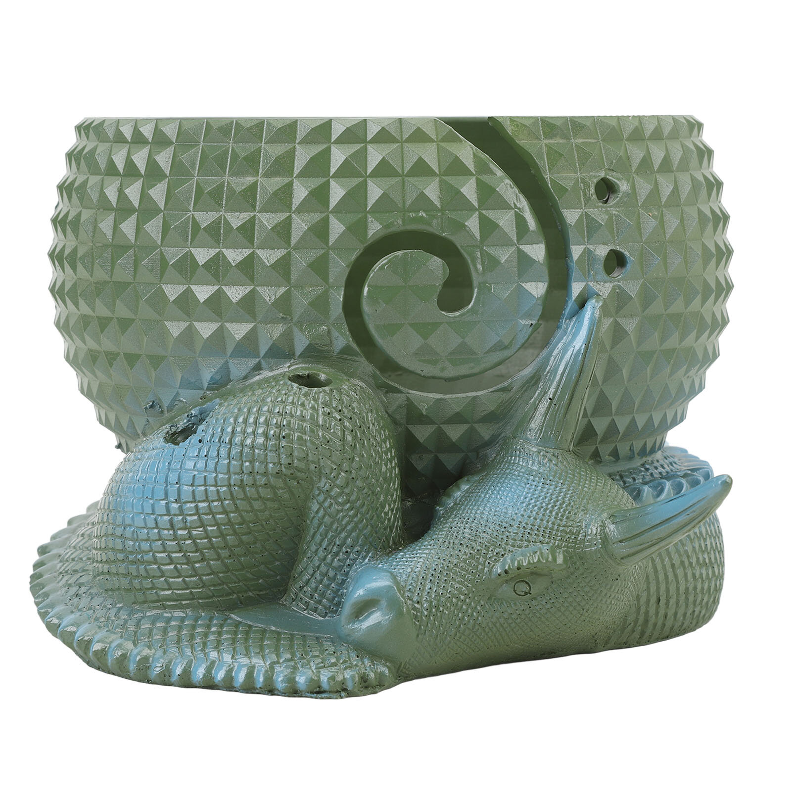 Миска для хранения пряжи с отверстиями, дизайн «Дракон и яйцо», держатель из смолы для домашних проектов по вязанию крючком и спицами, зеленая.