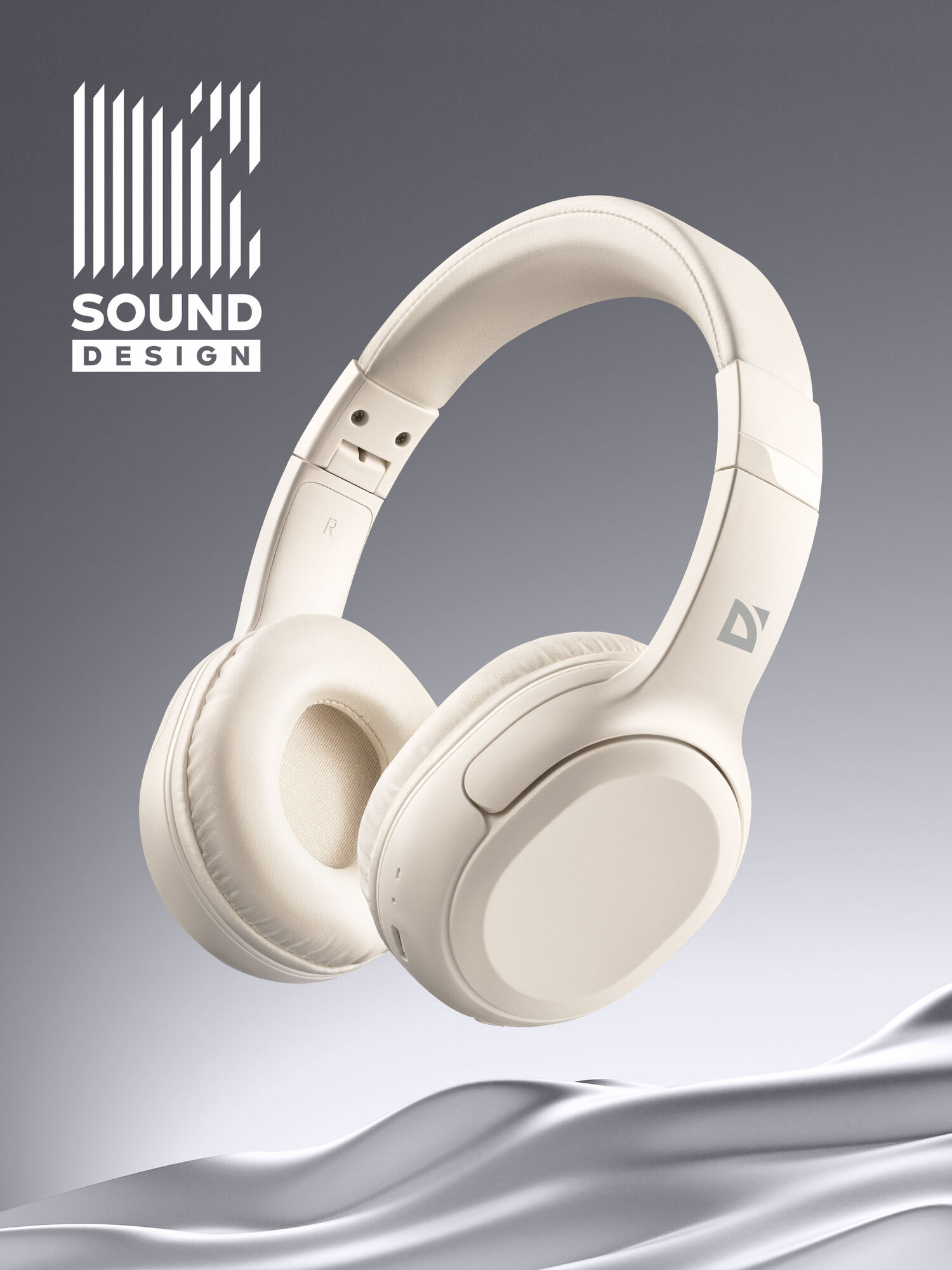 Наушники беспроводные большие с микрофоном блютуз 5.3, бежевые, type-c