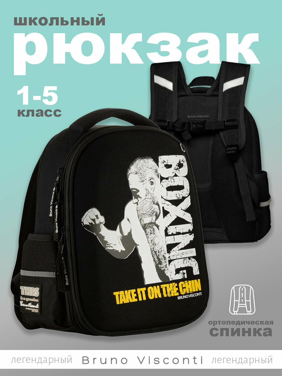 Рюкзак Bruno Visconti классическая капсула черный с эргономичной спинкой "бокс" Арт. 12-009-038/01