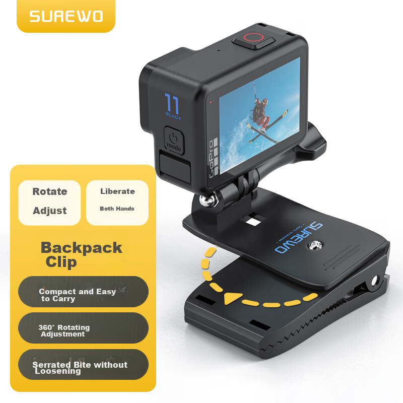 SUREWO Compatible with DJI, GoPro Action Camera Backpack Clip, Action 5 Pro Backpack Strap Clip, Ace Pro 2 Backpack Mount, Action 5 4 3 Accessories