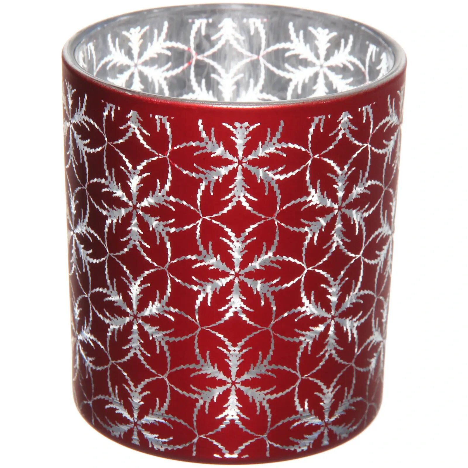 Подсвечник стеклянный "Фантазия" 7x7,8см, красный, узор серебристый, для украшения интерьера