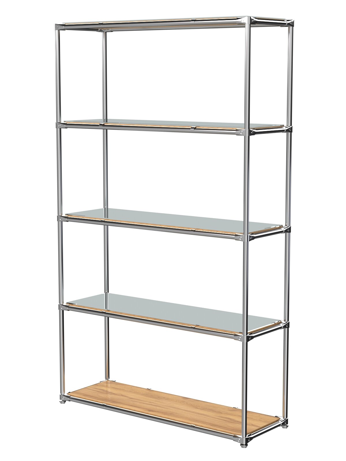 Торговый хромированный стеллаж с зеркальными полками №4, Дуб Золотистый