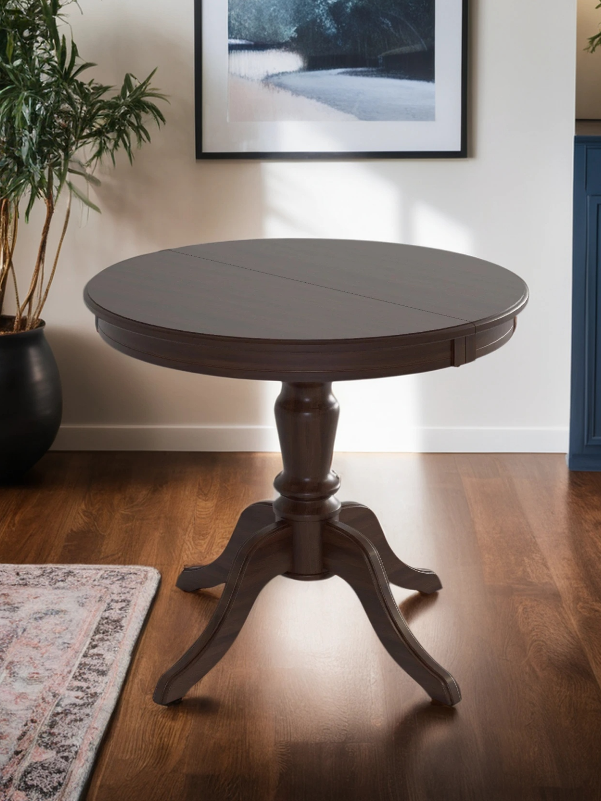 Стол обеденный кухонный раздвижной K-home круглый, 90 (130) см, темный орех, шпон