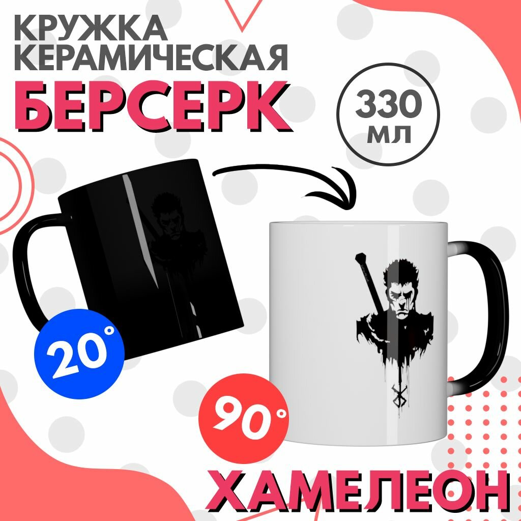 Кружка хамелеон Берсерк. Гатс. Черный мечник.