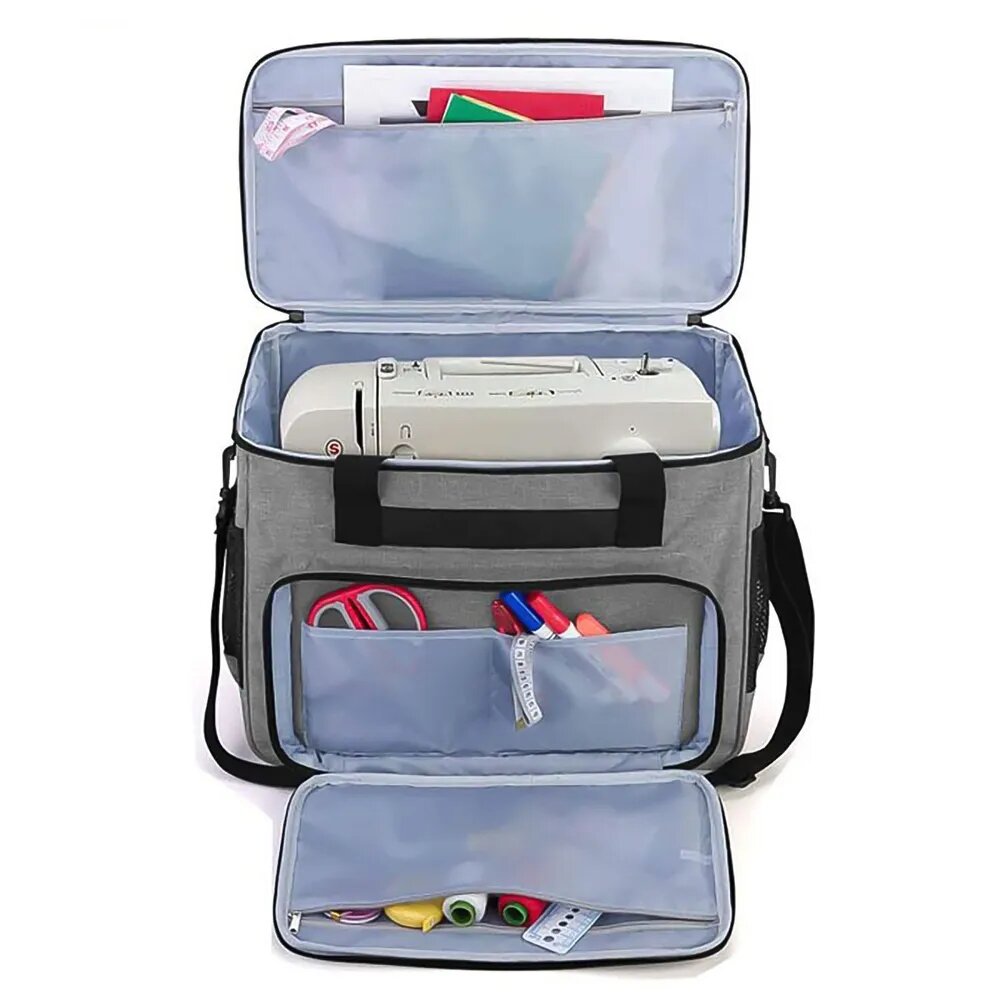 Сумка для швейной машины, текстильная, на наплечном ремне, серая, 42x33x26 см