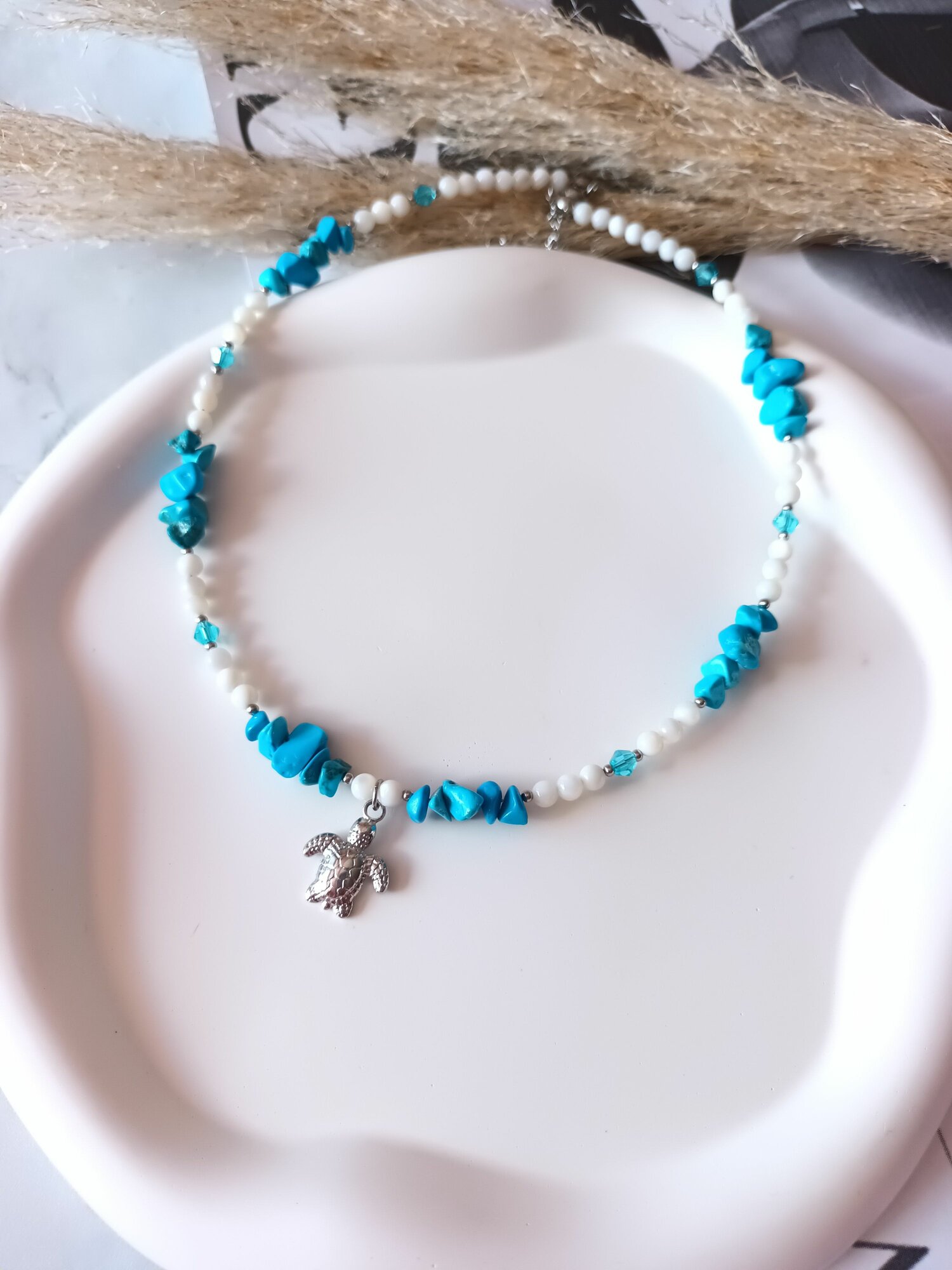 Чокер, бирюза синтетическая, ракушка