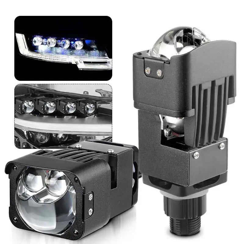 Миниатюрная 2-дюймовая матричная гиперболоидная LED-линза Bi-LED для проекторных фар H4 H7 9005 9006, двухрежимная противотуманная линза для автомобиля, комплект для дооснащения