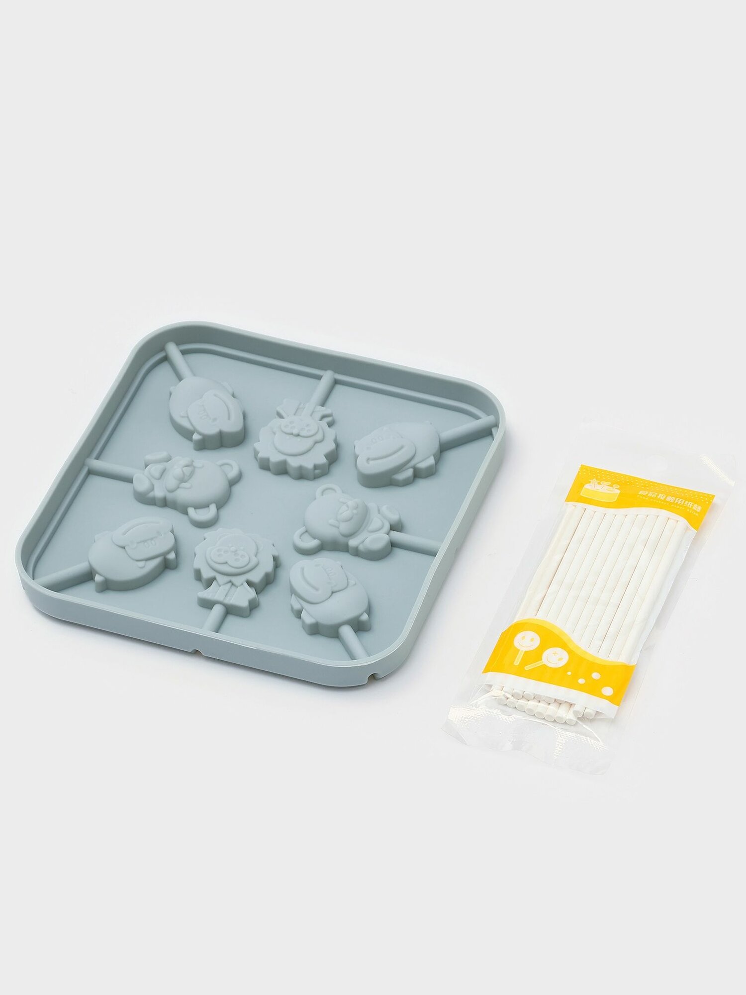 Форма для леденцов Зоопарк , силикон, 14.5 14.5 1.5 см, 8 ячеек (3 2.5 см), с палочками, микс