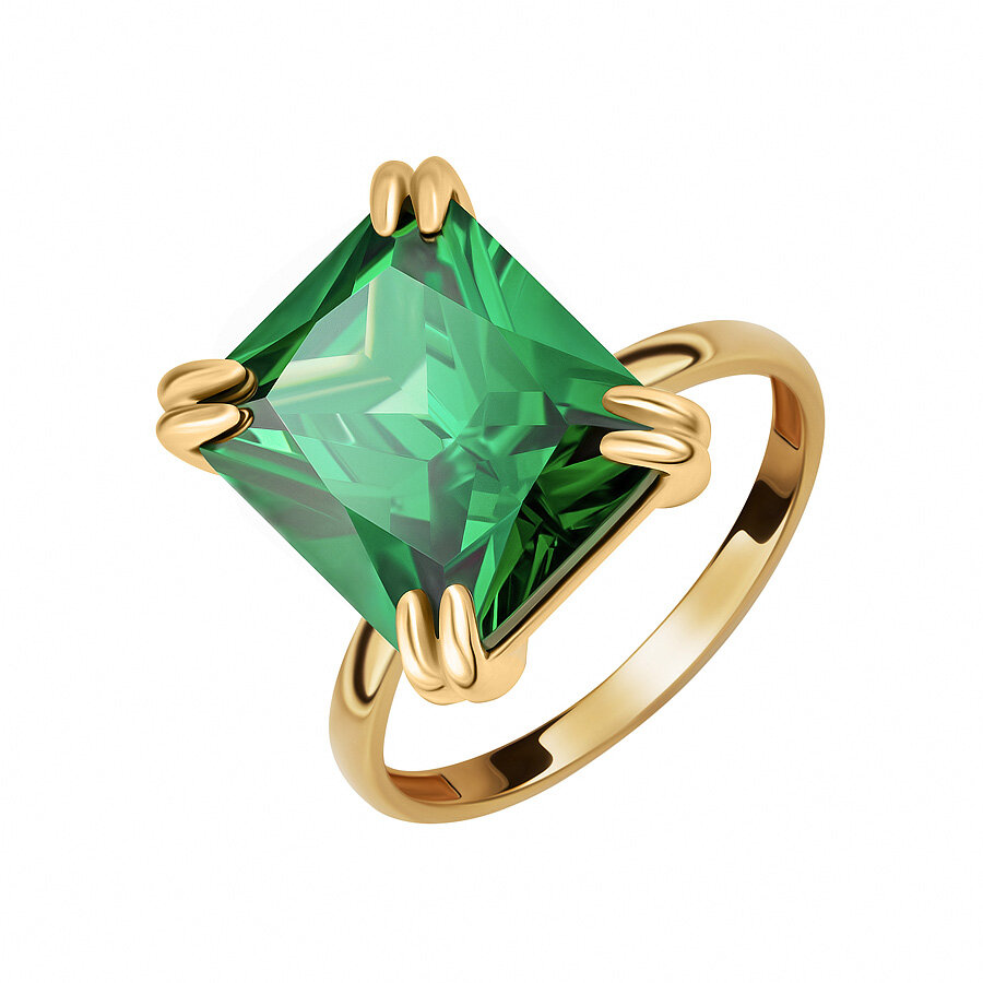 Печатка, серебро, 925 проба, золочение, фианит