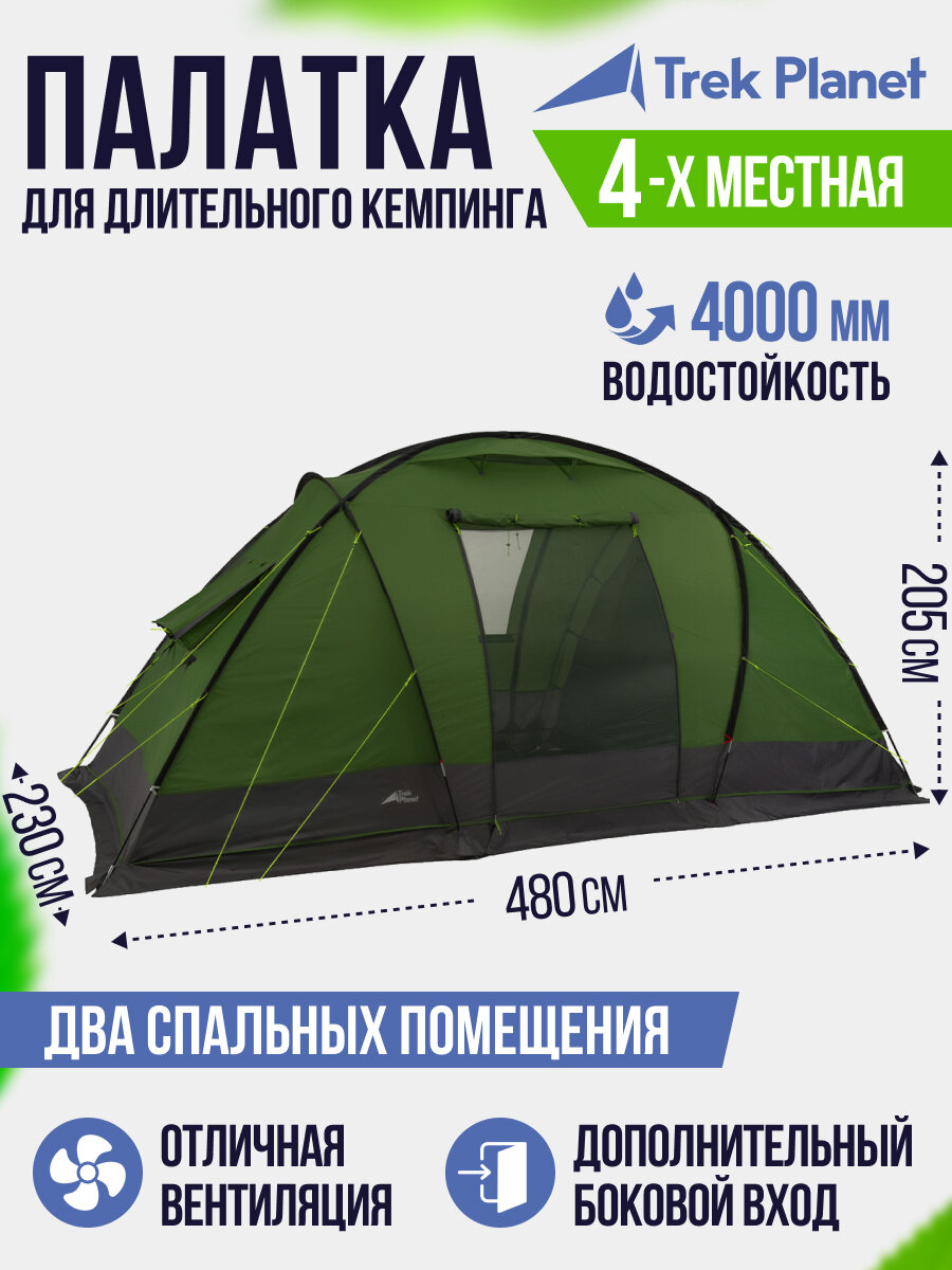 Четырехместная кемпинговая палатка Trek Planet Trento 4 для продолжительного кемпинга