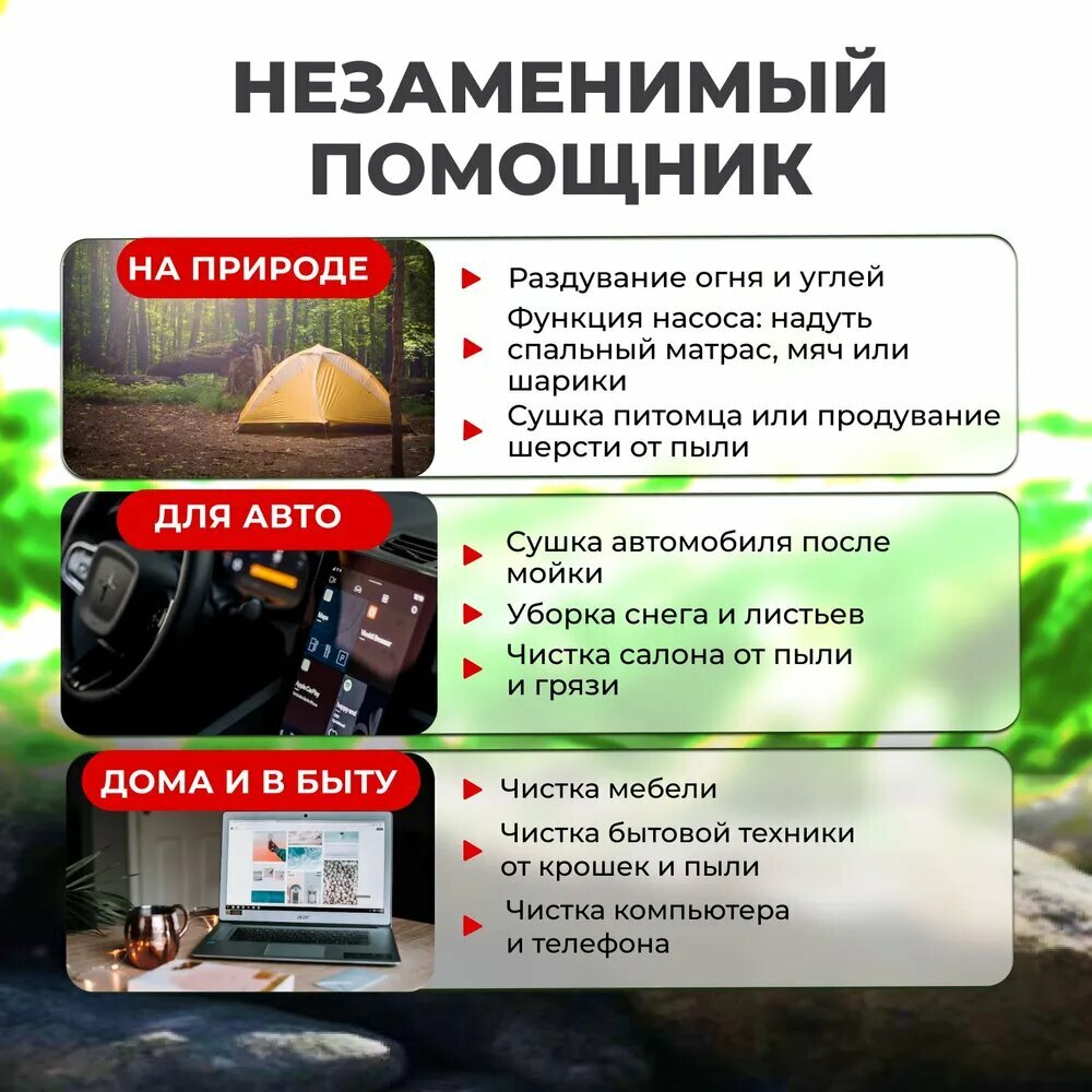 Аккумуляторная воздуходувка, 220W, защита от перегрева и перегрузок, черный — фото 1