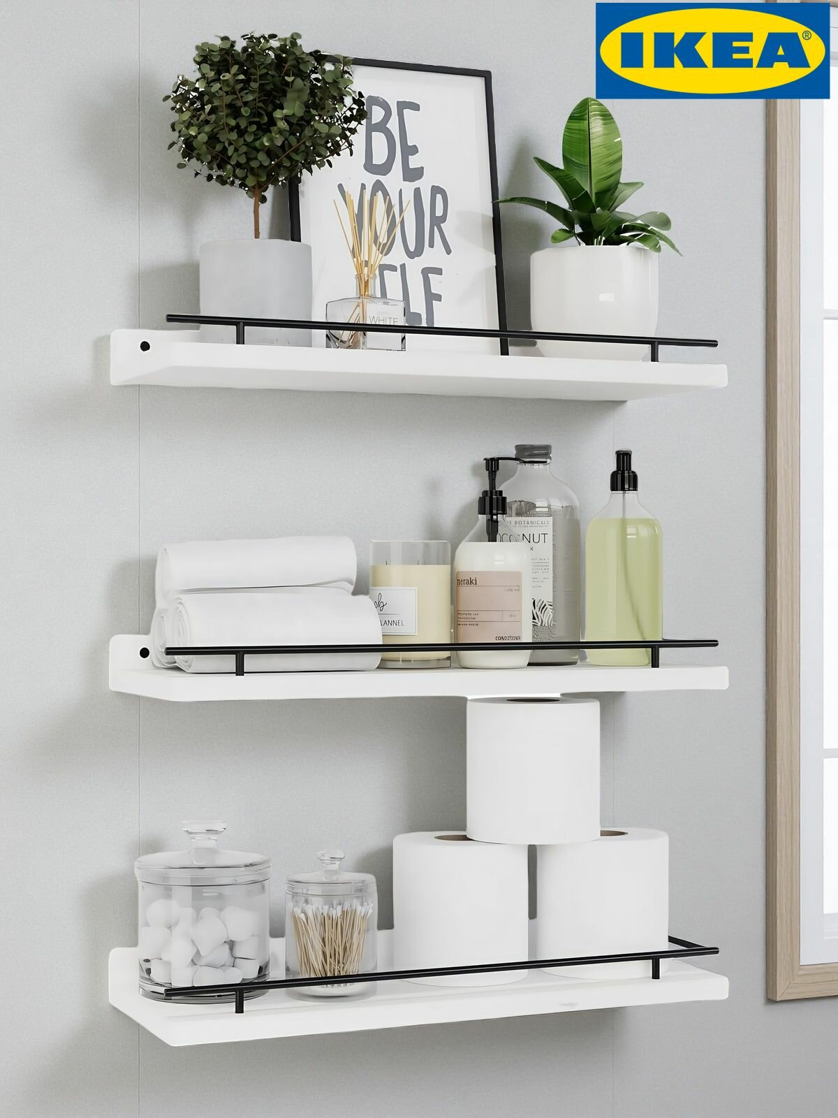 Полка настенная IKEA белая, 40*15 см, подходит для деревянных выступов в комнатах, кухнях, ванных комнатах и коридорах со скрытым креплением 1 шт.