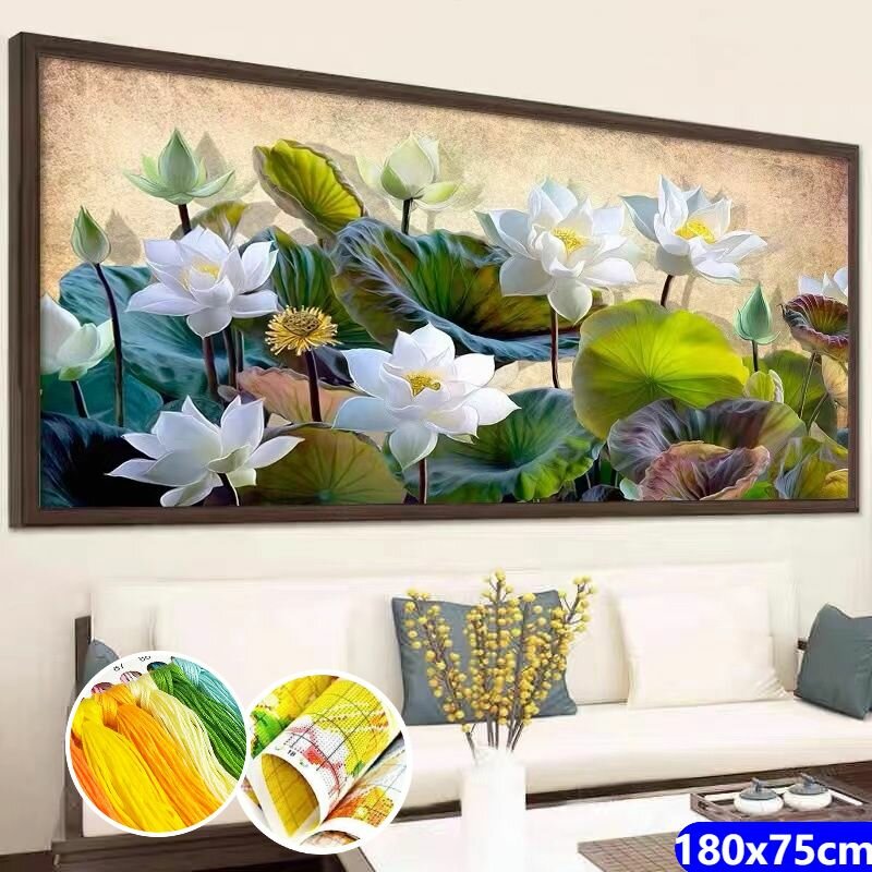 Набор для вышивания крестом, вышивка крестиком лотос, 11CT 180x75cm, полная зашивка (без подрамника, без рамки)