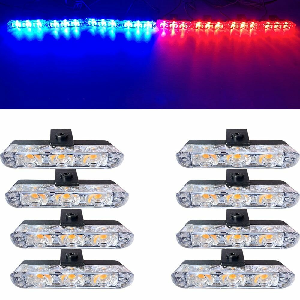 8шт 3 Светодиодный Фара-вспышка , проблесковый маячок стробоскоп Красный Синий