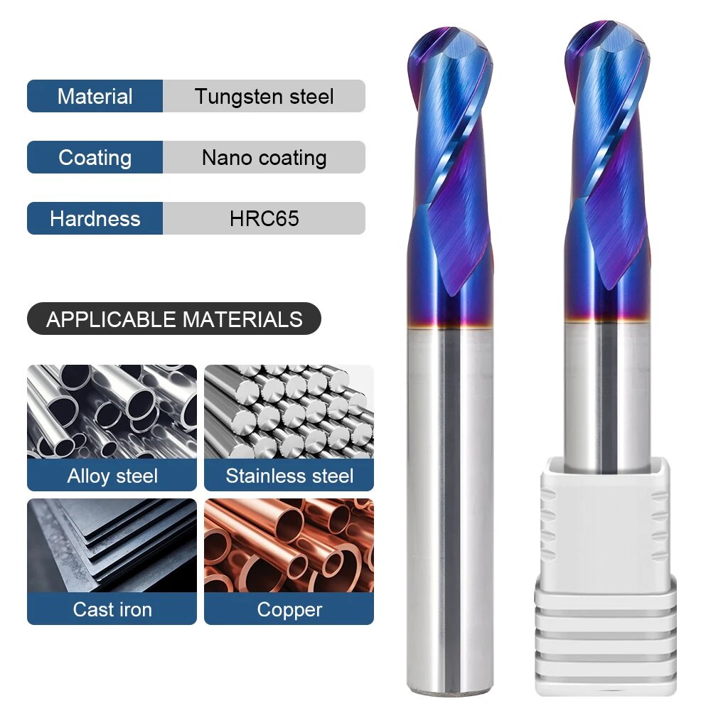 Фреза сферическая HRC65, R10x40xD20x100L, Nano Blue