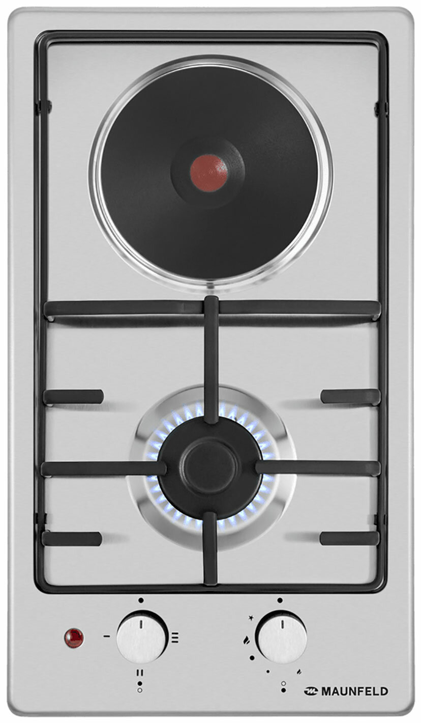 Комбинированная варочная панель Maunfeld EEHS.32.3ES. KG 29 см, 2 конфорки нержавеющая сталь электроподжиг, серебристый