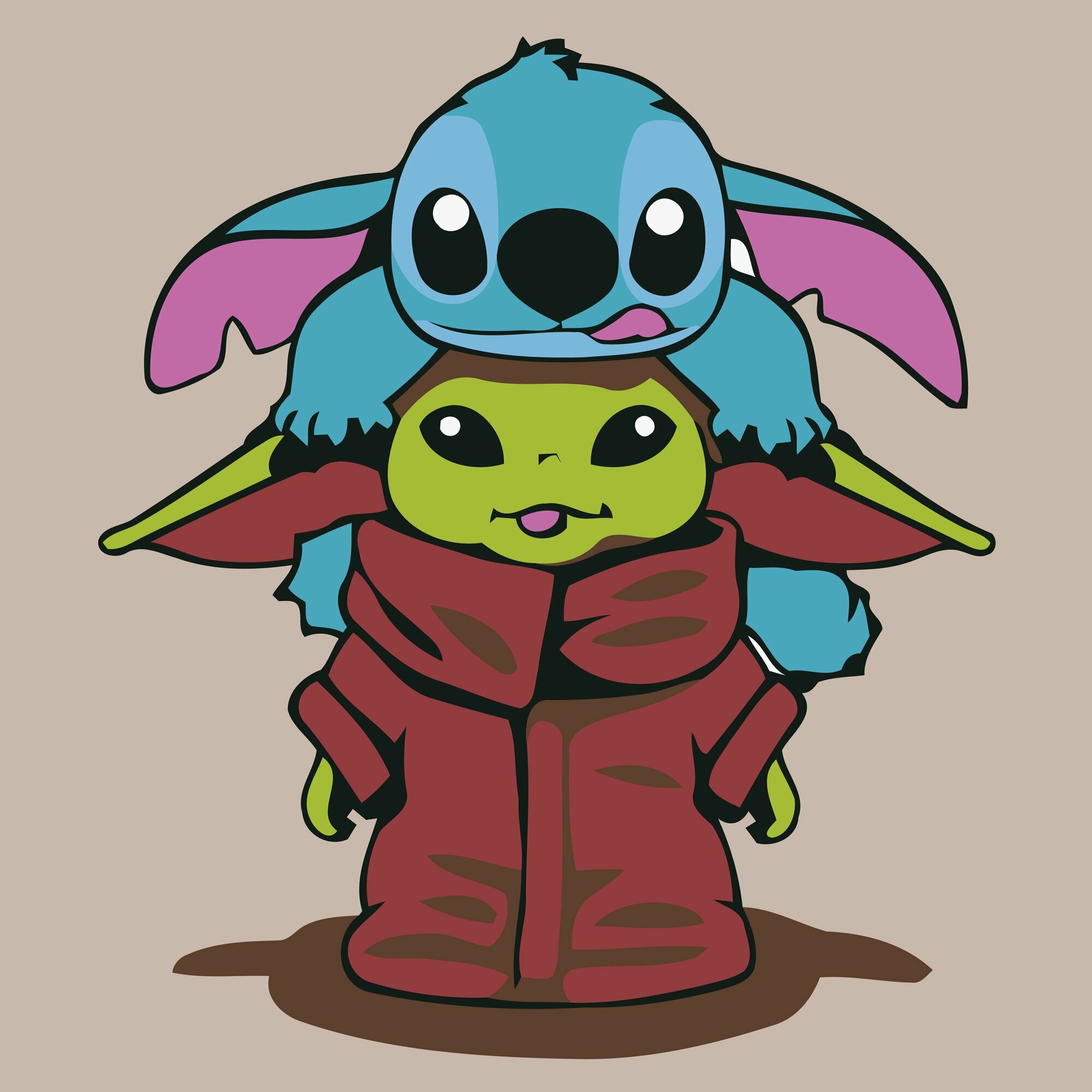 Детская картина по номерам E81 "Малыш Грогу и Стич" 30x30