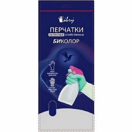 Libry перчатки хозяйственные, латексные, Биколор, размер-L (мятно/белый)