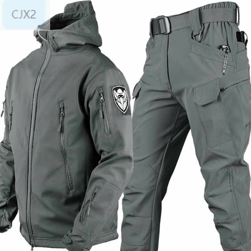 Одежда для охоты/рыбалки, Утолщенный термокостюм из акульей кожи осень/Весенние, осенние и зимние модели, Серый, мужской-CJX2
