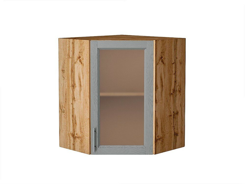 VVT Шкаф верхний угловой остекленный Сканди Дуб Вотан, Grey Softwood, 720 В*Ш*Г 716*600*600, фасад МДФ/Стекло Grey Softwood, корпус Дуб Вотан Grey Softwood