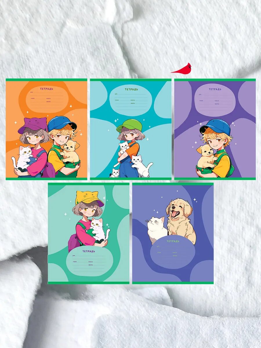 Комплект тетрадей в линейку 5 штук по 12 листов А5 Anime Красный Кардинал