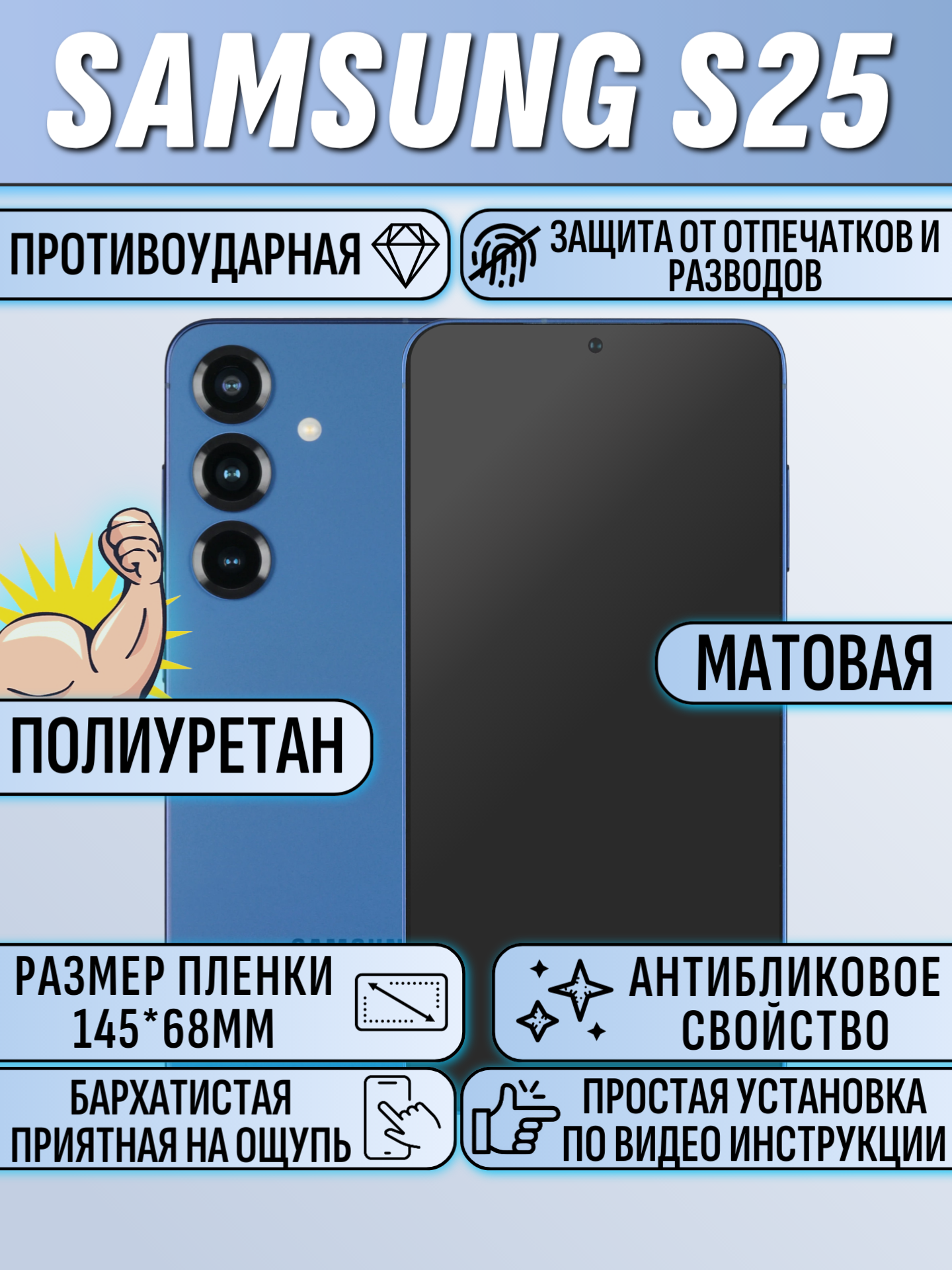 Гидрогелевая пленка для Samsung Galaxy S25 матовая на весь экран 1 шт