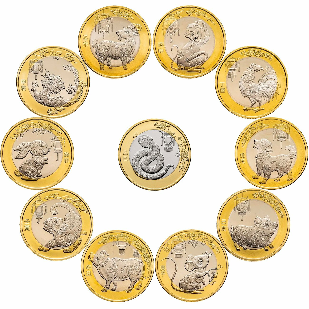 Случайная монета: Китай 10 юаней 2015-2025 "Китайский календарь", Биметалл, в сохранности UNC