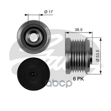 (7789-10055) Обгонный шкив генератора BMW 1,6/1,8/2,0/2,5/3,0 98- Gates арт. OAP7055