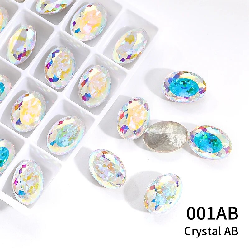 Стразы овальные Crystal AB 10x14mm