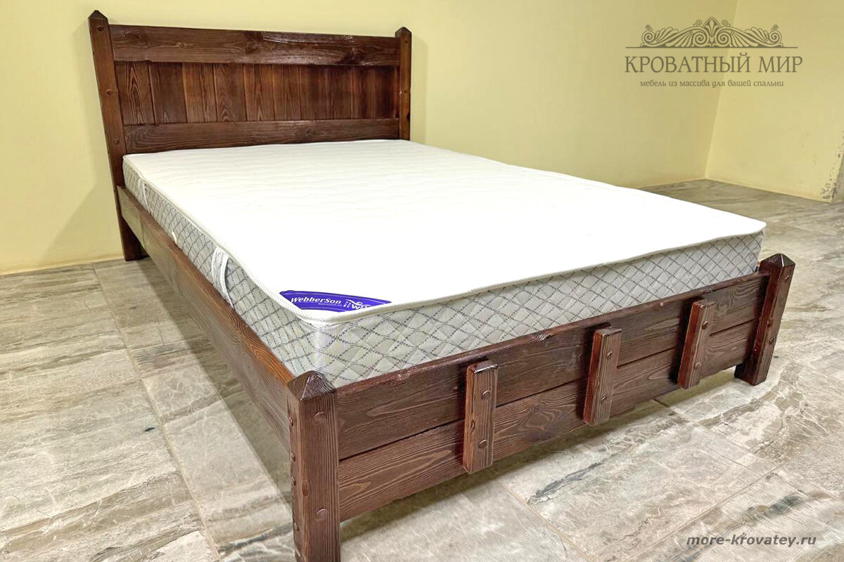 Кровать из дерева Матрена, под старину (состаренная), 120х190 см (габариты 130х205 см). Массив сосны.